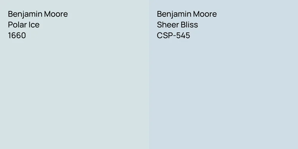 Benjamin Moore Polar Ice vs. Benjamin Moore Sheer Bliss comparison