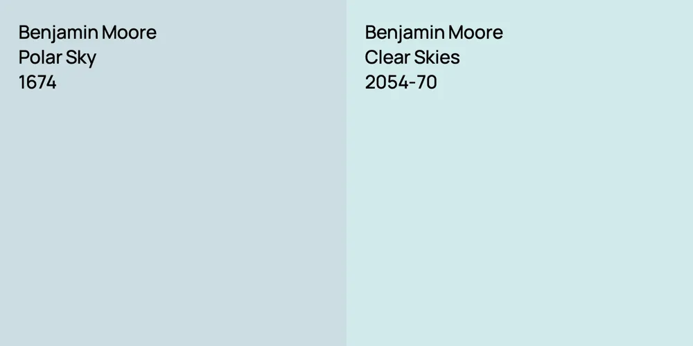 Benjamin Moore Polar Sky vs. Benjamin Moore Clear Skies comparison