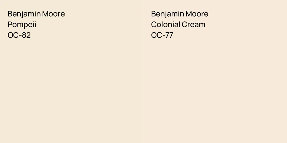 Benjamin Moore Pompeii vs. Benjamin Moore Colonial Cream comparison