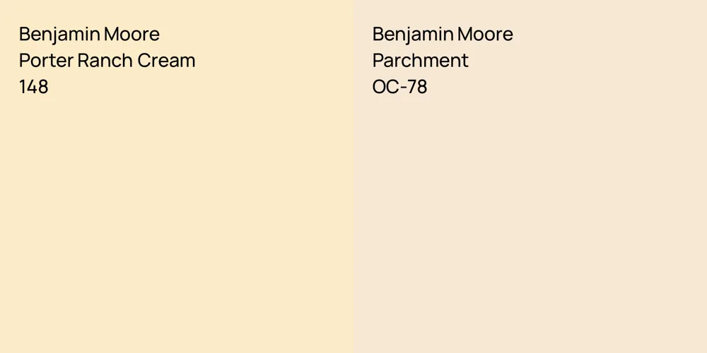 Benjamin Moore Porter Ranch Cream vs. Benjamin Moore Parchment comparison