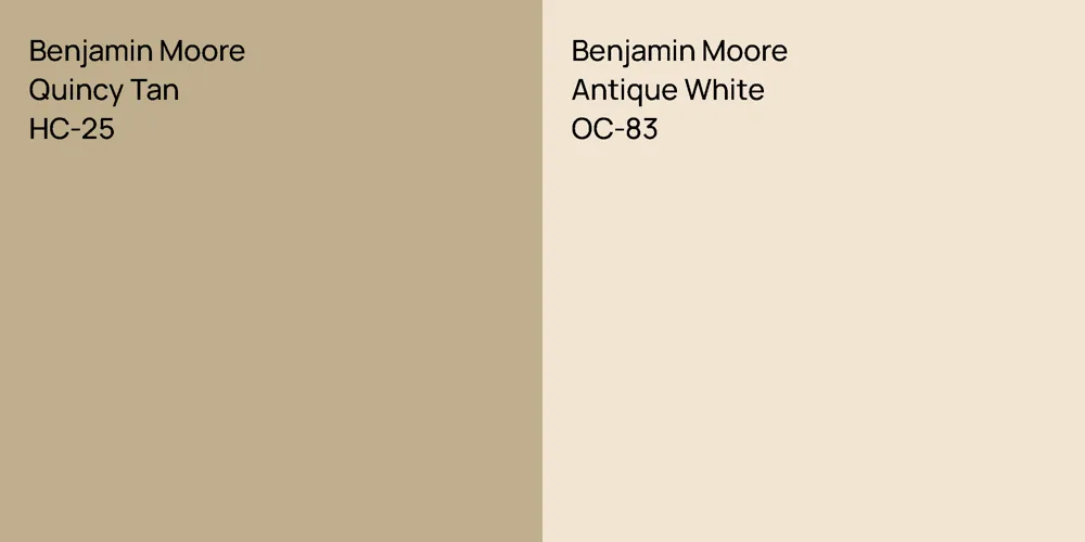Benjamin Moore Quincy Tan vs. Benjamin Moore Antique White comparison