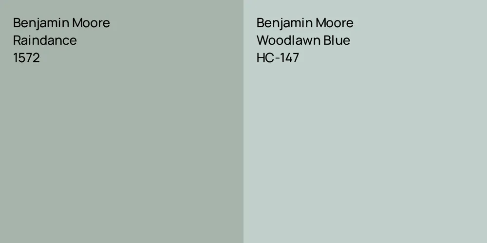 Benjamin Moore Raindance vs. Benjamin Moore Woodlawn Blue comparison