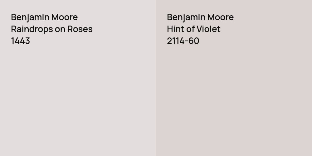 Benjamin Moore Raindrops on Roses vs. Benjamin Moore Hint of Violet ...