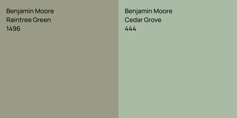 Benjamin Moore Raintree Green vs. Benjamin Moore Cedar Grove comparison