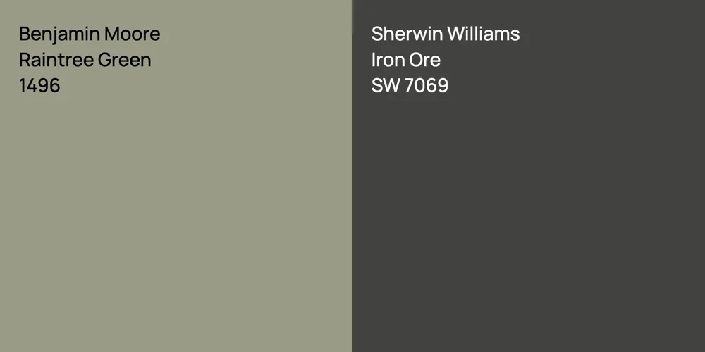 Benjamin Moore Raintree Green vs. Sherwin Williams Iron Ore comparison