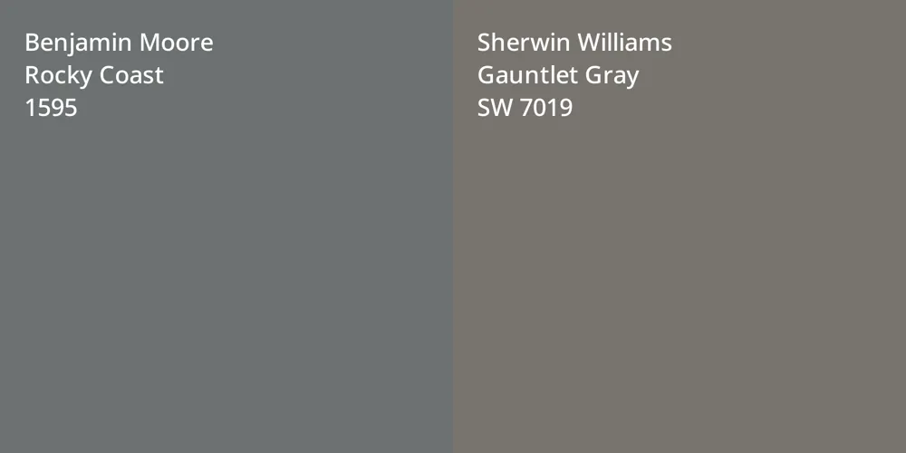 Benjamin Moore Rocky Coast vs. Sherwin Williams Gauntlet Gray comparison