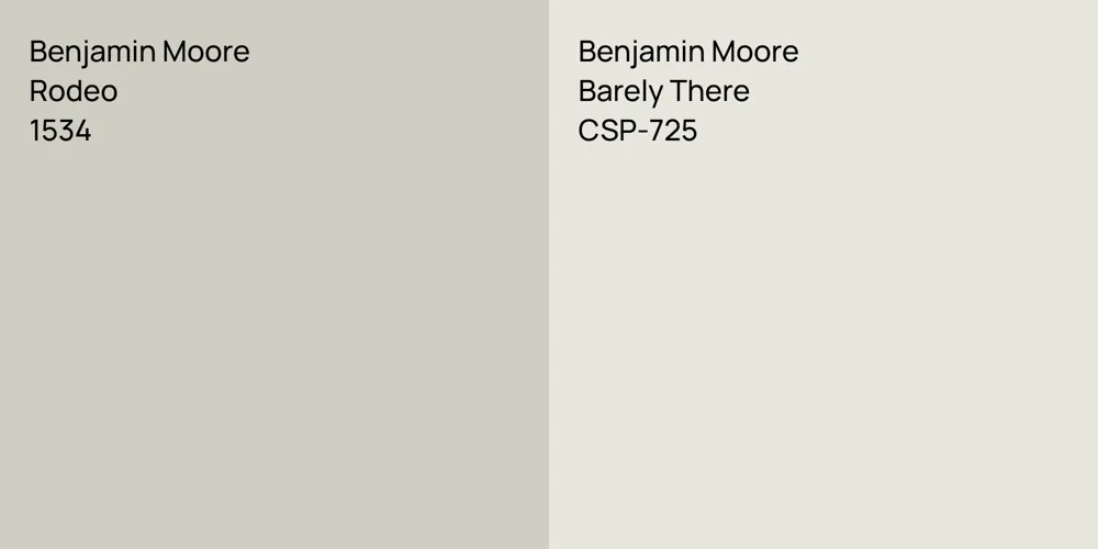 Benjamin Moore Rodeo vs. Benjamin Moore Barely There comparison