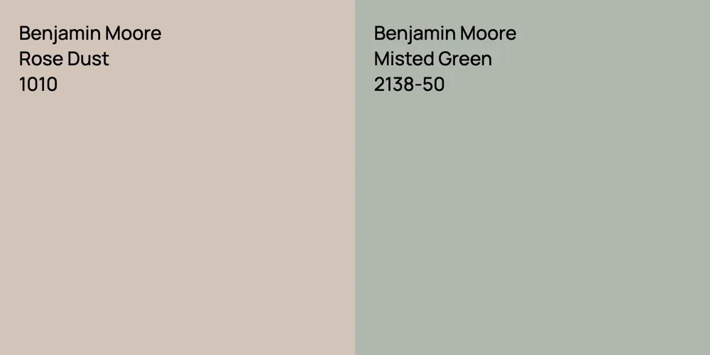 Benjamin Moore Rose Dust vs. Benjamin Moore Misted Green comparison