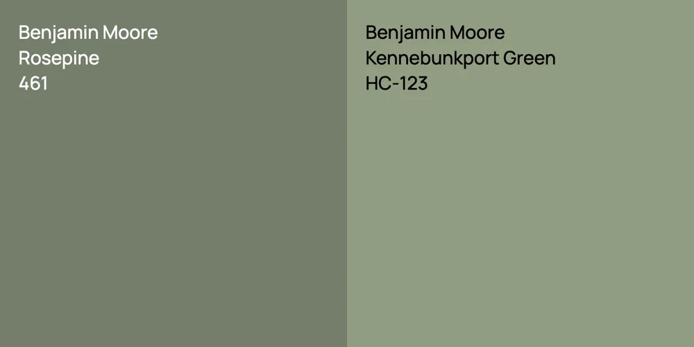 Benjamin Moore Rosepine vs. Benjamin Moore Kennebunkport Green comparison