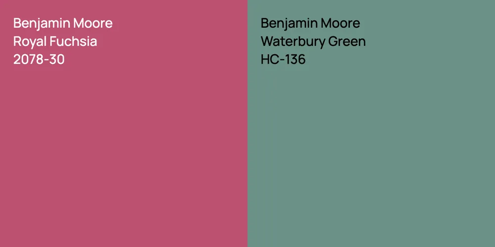 Benjamin Moore Royal Fuchsia vs. Benjamin Moore Waterbury Green comparison