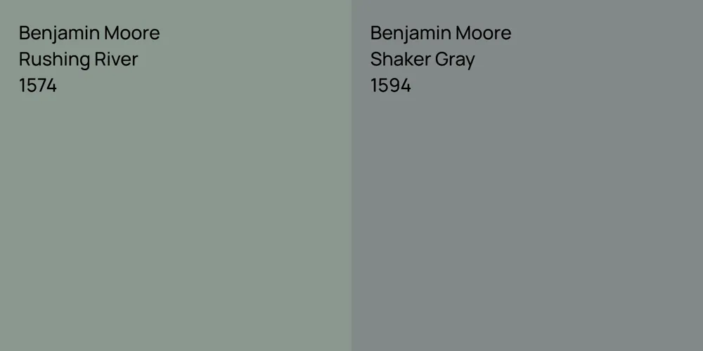 Benjamin Moore Rushing River vs. Benjamin Moore Shaker Gray comparison