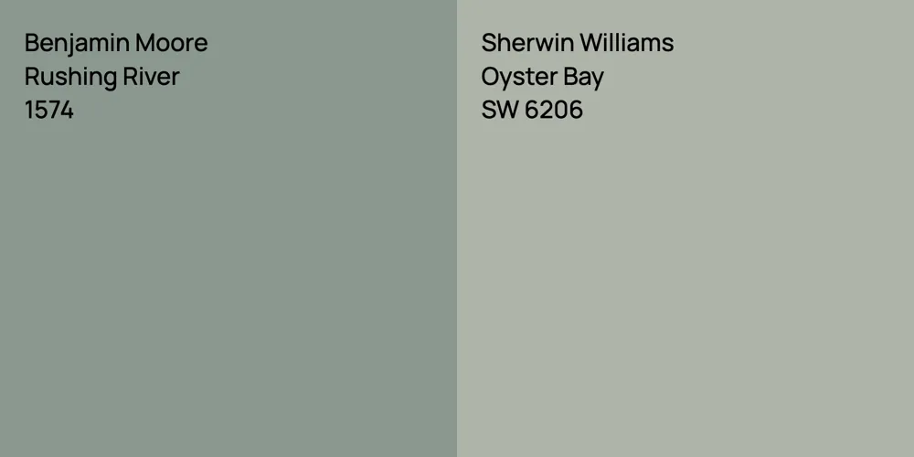 Benjamin Moore Rushing River vs. Sherwin Williams Oyster Bay comparison
