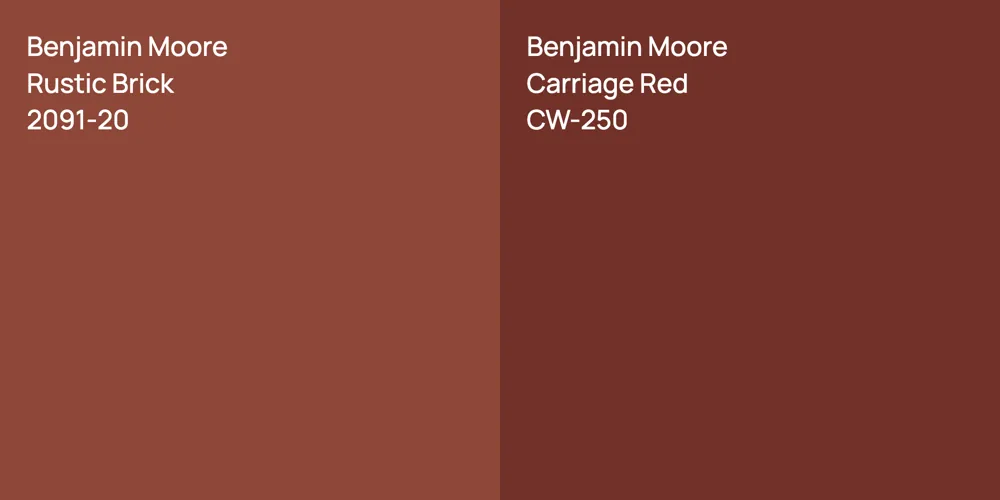 Benjamin Moore Rustic Brick vs. Benjamin Moore Carriage Red comparison