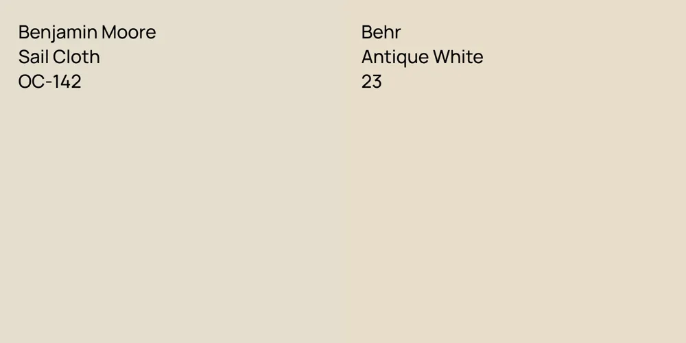 Benjamin Moore Sail Cloth vs. Behr Antique White comparison