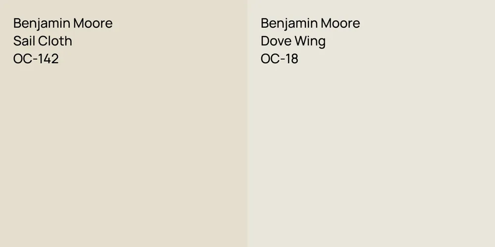 Benjamin Moore Sail Cloth vs. Benjamin Moore Dove Wing comparison