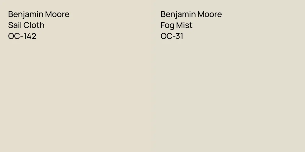 Benjamin Moore Sail Cloth vs. Benjamin Moore Fog Mist comparison
