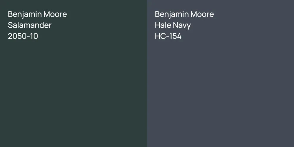 Benjamin Moore Salamander vs. Benjamin Moore Hale Navy comparison
