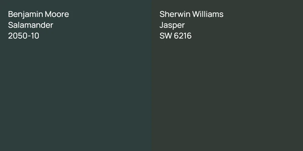 Benjamin Moore Salamander vs. Sherwin Williams Jasper comparison