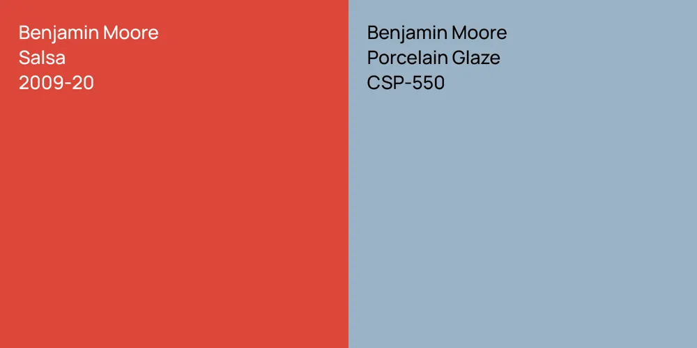 Benjamin Moore Salsa vs. Benjamin Moore Porcelain Glaze comparison