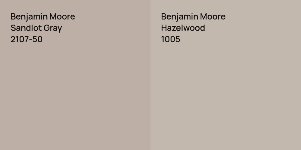 Benjamin Moore Sandlot Gray vs. Benjamin Moore Hazelwood comparison