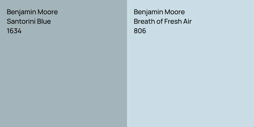Benjamin Moore Santorini Blue vs. Benjamin Moore Breath of Fresh Air comparison