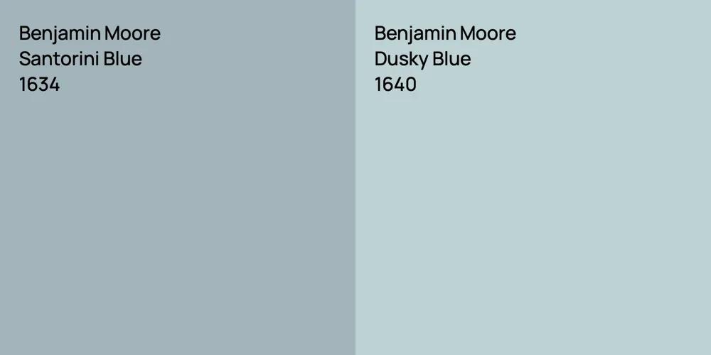 Benjamin Moore Santorini Blue vs. Benjamin Moore Dusky Blue comparison