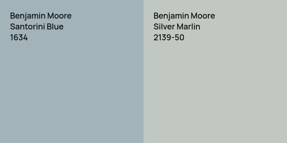 Benjamin Moore Santorini Blue vs. Benjamin Moore Silver Marlin comparison