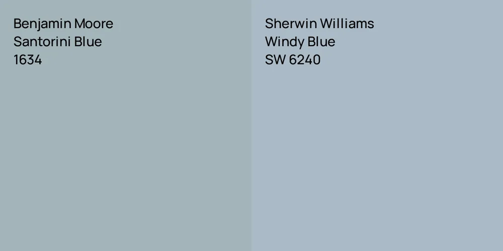 Benjamin Moore Santorini Blue vs. Sherwin Williams Windy Blue comparison