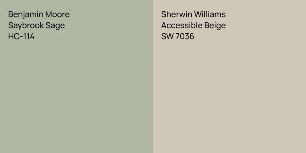 Benjamin Moore Saybrook Sage vs. Sherwin Williams Accessible Beige comparison