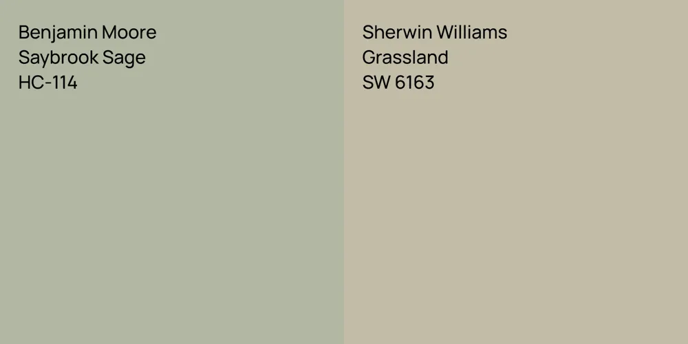 Benjamin Moore Saybrook Sage vs. Sherwin Williams Grassland comparison