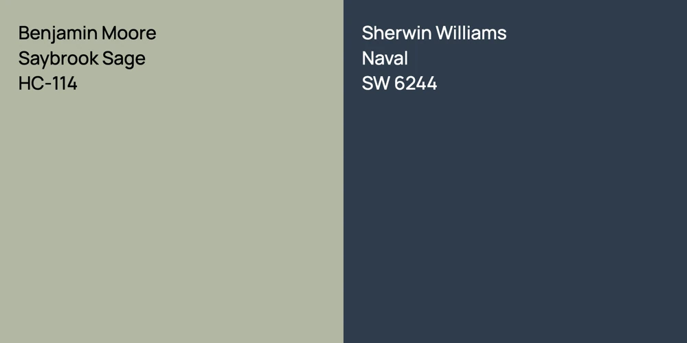 Benjamin Moore Saybrook Sage vs. Sherwin Williams Naval comparison