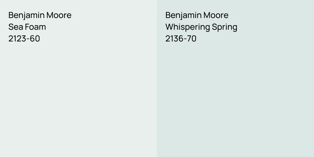 Benjamin Moore Sea Foam vs. Benjamin Moore Whispering Spring comparison