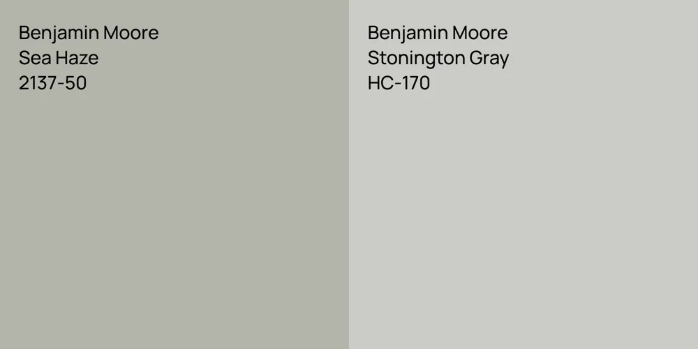 Benjamin Moore Sea Haze vs. Benjamin Moore Stonington Gray comparison