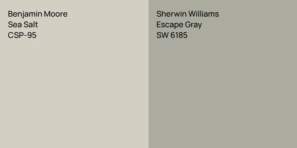 Benjamin Moore Sea Salt vs. Sherwin Williams Escape Gray comparison