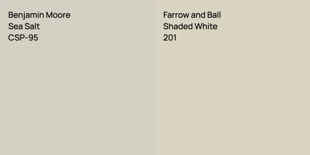 Benjamin Moore Sea Salt vs. Farrow and Ball Shaded White comparison