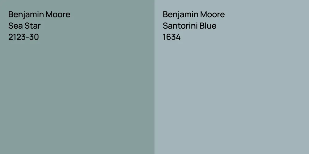 Benjamin Moore Sea Star vs. Benjamin Moore Santorini Blue comparison