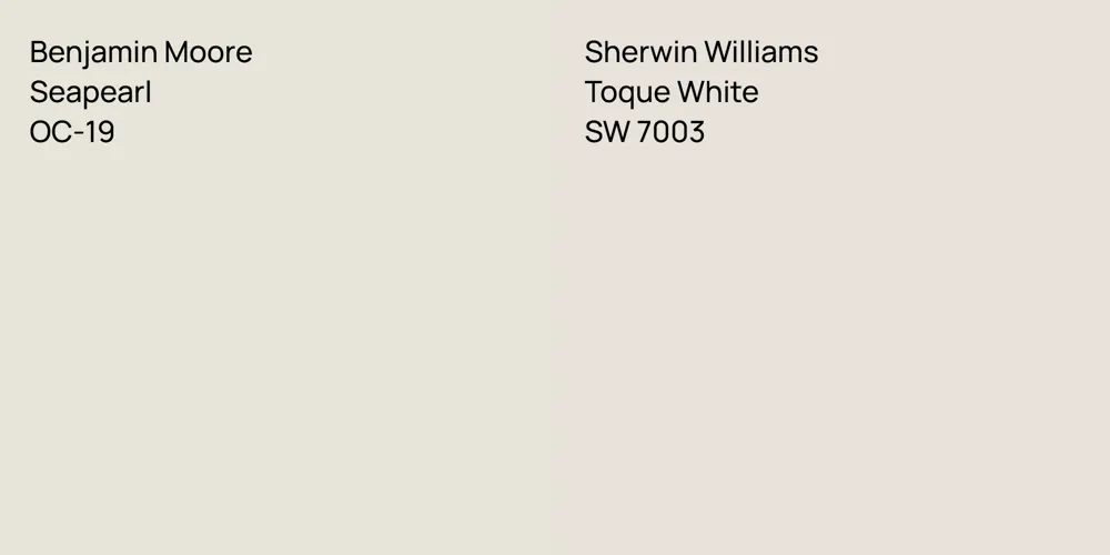 Benjamin Moore Seapearl vs. Sherwin Williams Toque White comparison