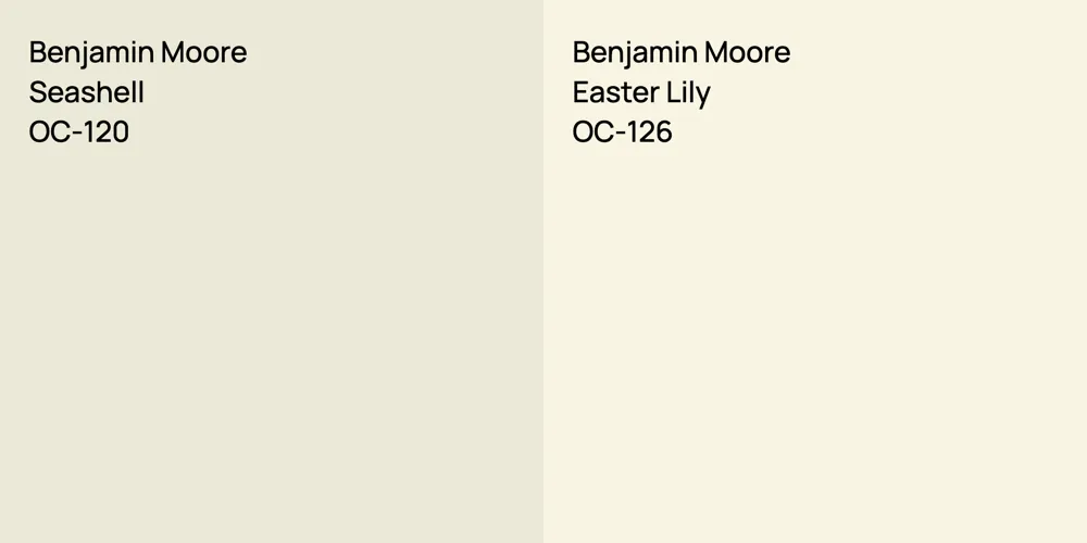 Benjamin Moore Seashell vs. Benjamin Moore Easter Lily comparison
