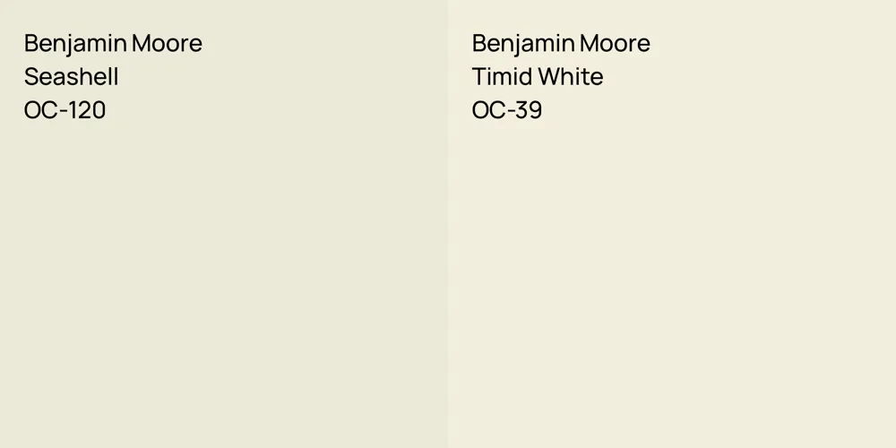 Benjamin Moore Seashell vs. Benjamin Moore Timid White comparison