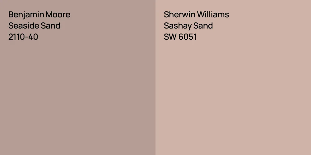 Benjamin Moore Seaside Sand vs. Sherwin Williams Sashay Sand comparison