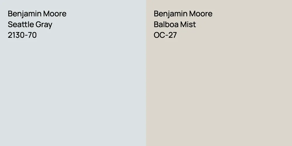 Benjamin Moore Seattle Gray vs. Benjamin Moore Balboa Mist comparison