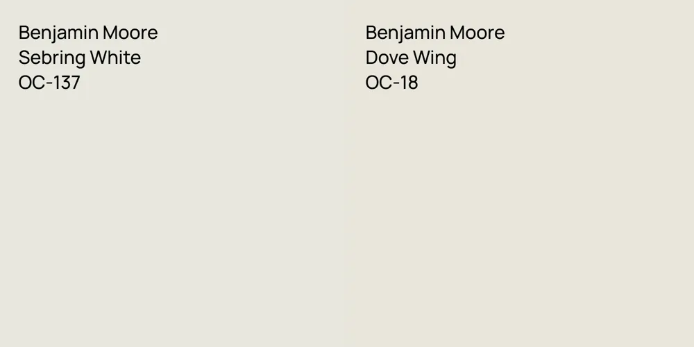 Benjamin Moore Sebring White vs. Benjamin Moore Dove Wing comparison
