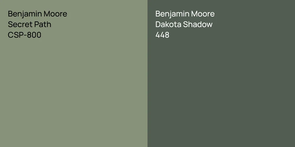Benjamin Moore Secret Path vs. Benjamin Moore Dakota Shadow comparison