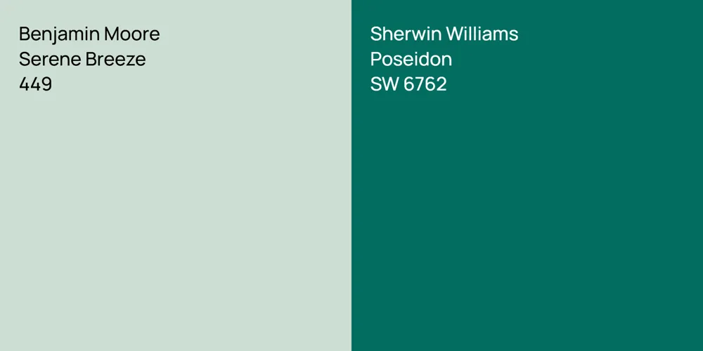 Benjamin Moore Serene Breeze vs. Sherwin Williams Poseidon comparison