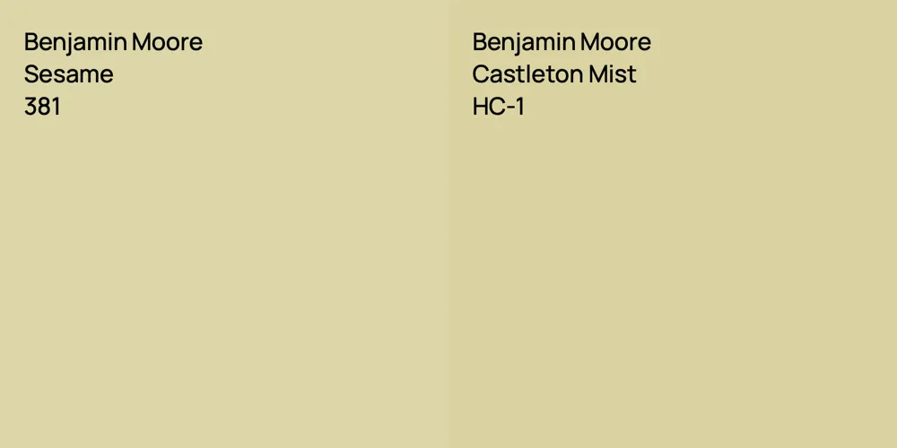 Benjamin Moore Sesame vs. Benjamin Moore Castleton Mist comparison