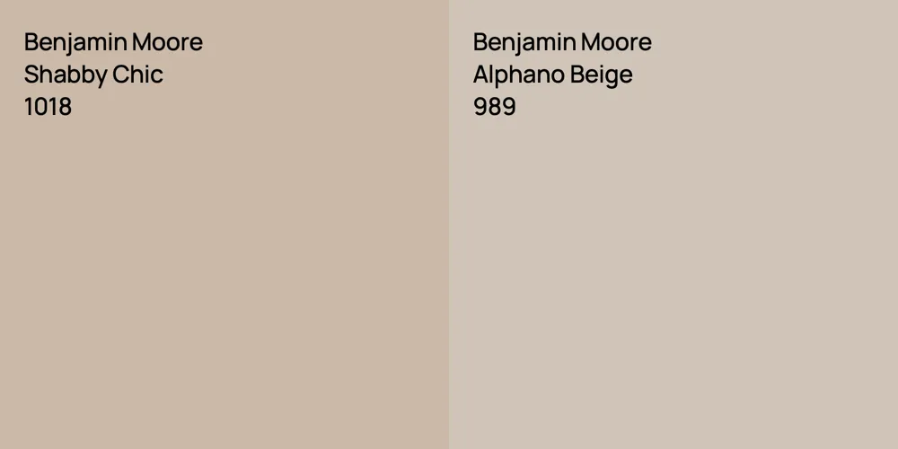 Benjamin Moore Shabby Chic vs. Benjamin Moore Alphano Beige comparison