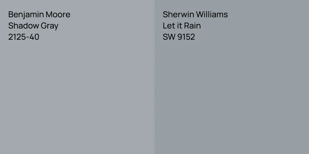 Benjamin Moore Shadow Gray vs. Sherwin Williams Let it Rain comparison