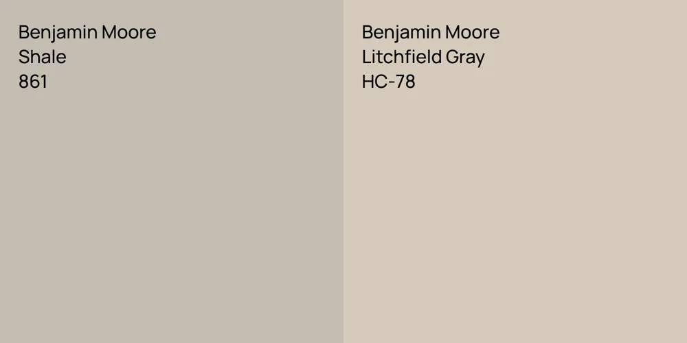 Benjamin Moore Shale vs. Benjamin Moore Litchfield Gray comparison