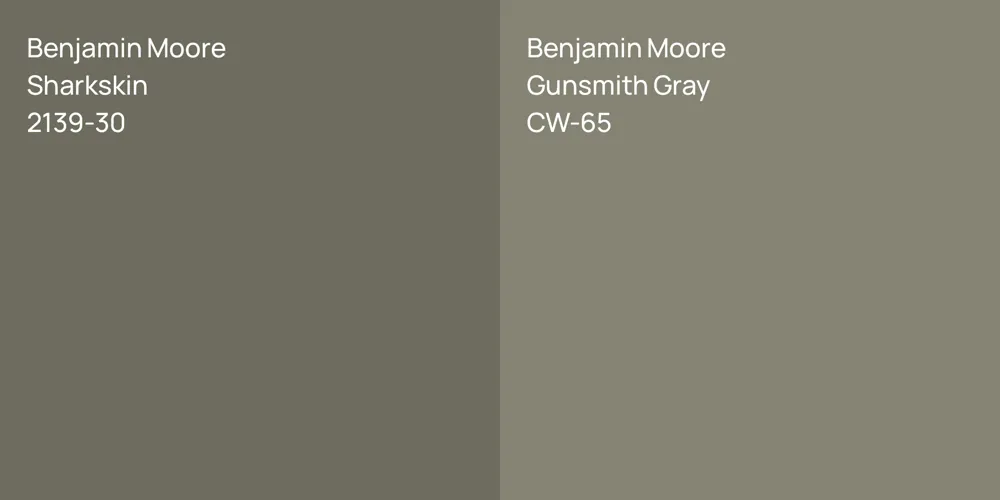 Benjamin Moore Sharkskin vs. Benjamin Moore Gunsmith Gray comparison