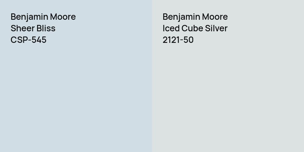 Benjamin Moore Sheer Bliss vs. Benjamin Moore Iced Cube Silver comparison